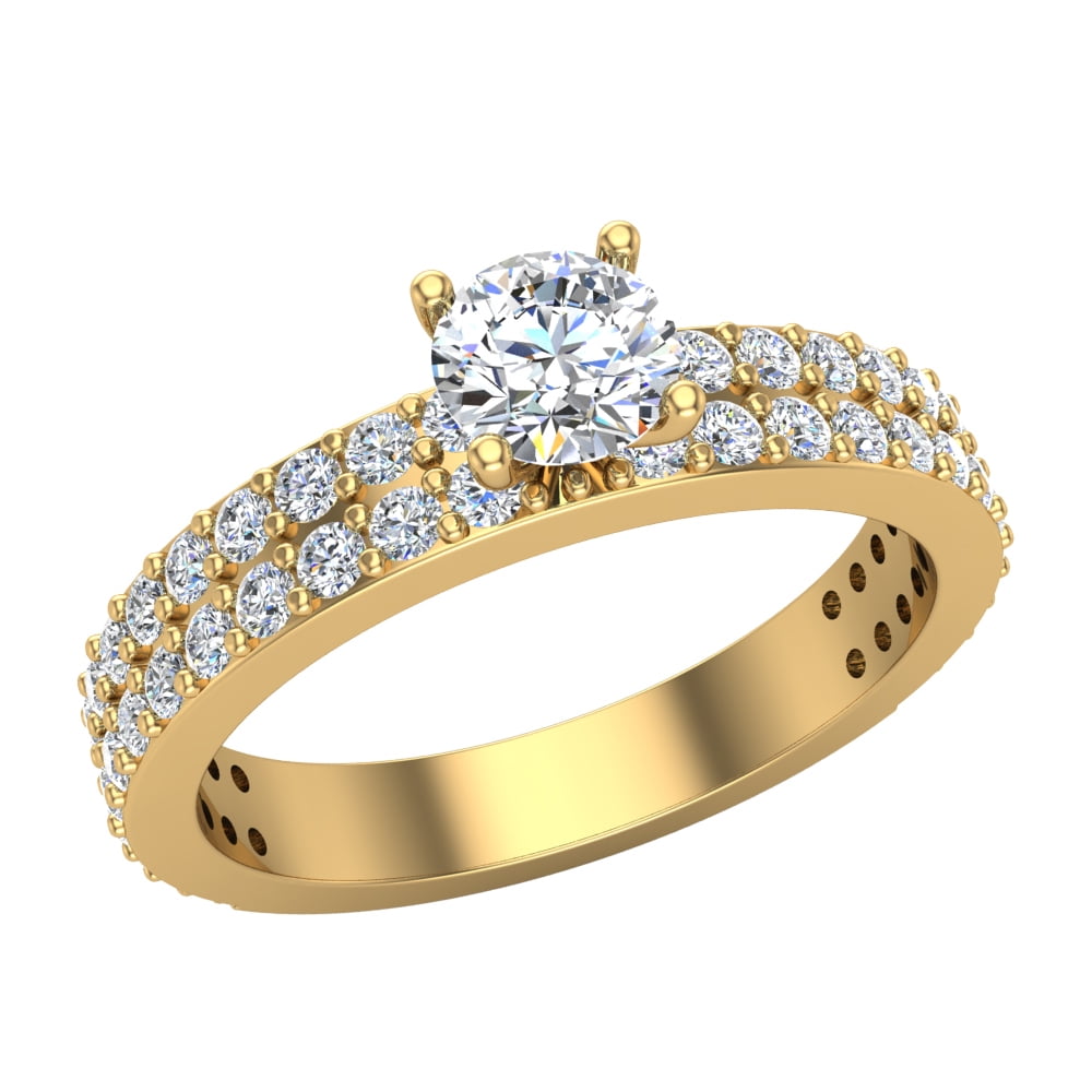 Diamond Engagement Ring for Women Dual Row Round Diamond Ring 14K Gold ...