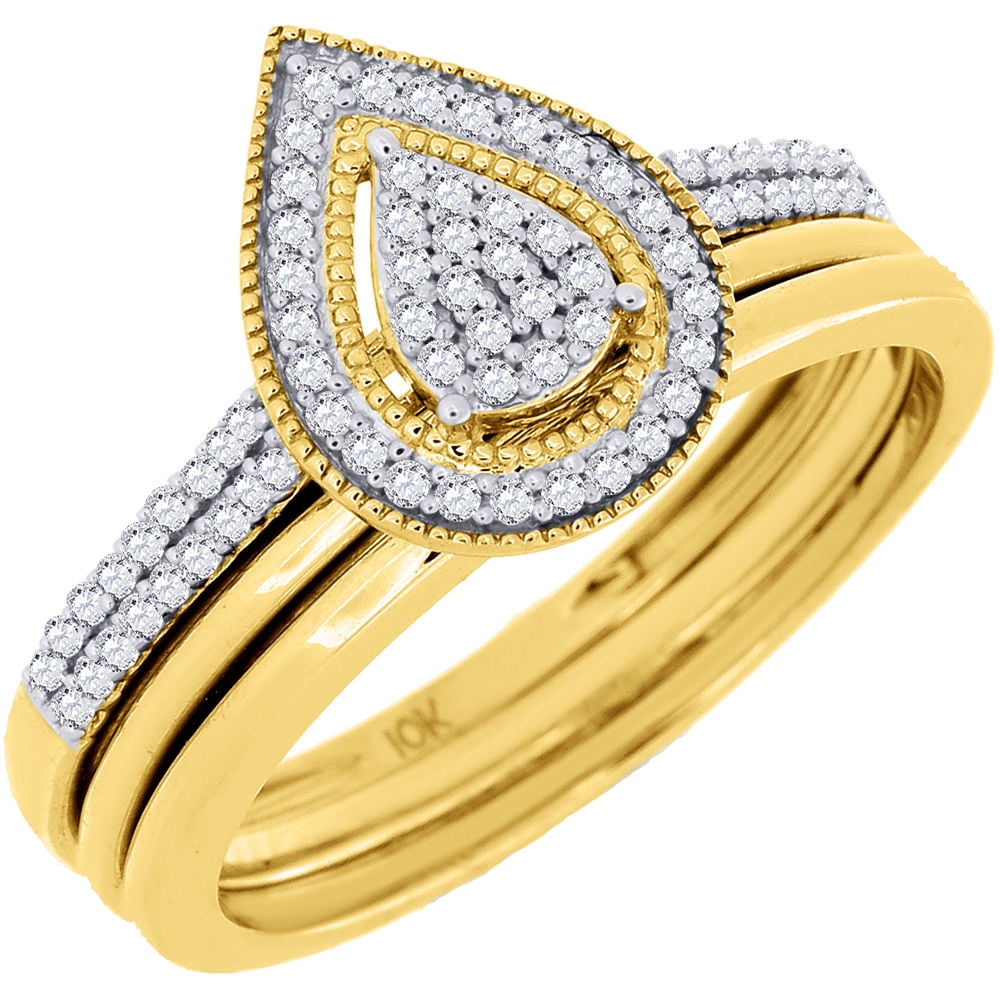Diamond Engagement Wedding Ring 10K Yellow Gold 3 Piece Pear Shaped Bridal Set - Walmart.com