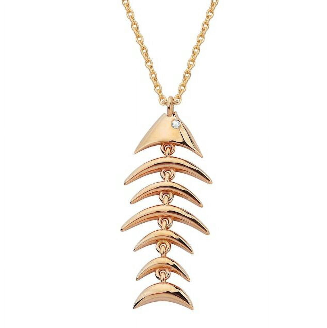 Diamond Fishbone Necklace 14K Solid Gold Minimalist Promise Day Gift ...