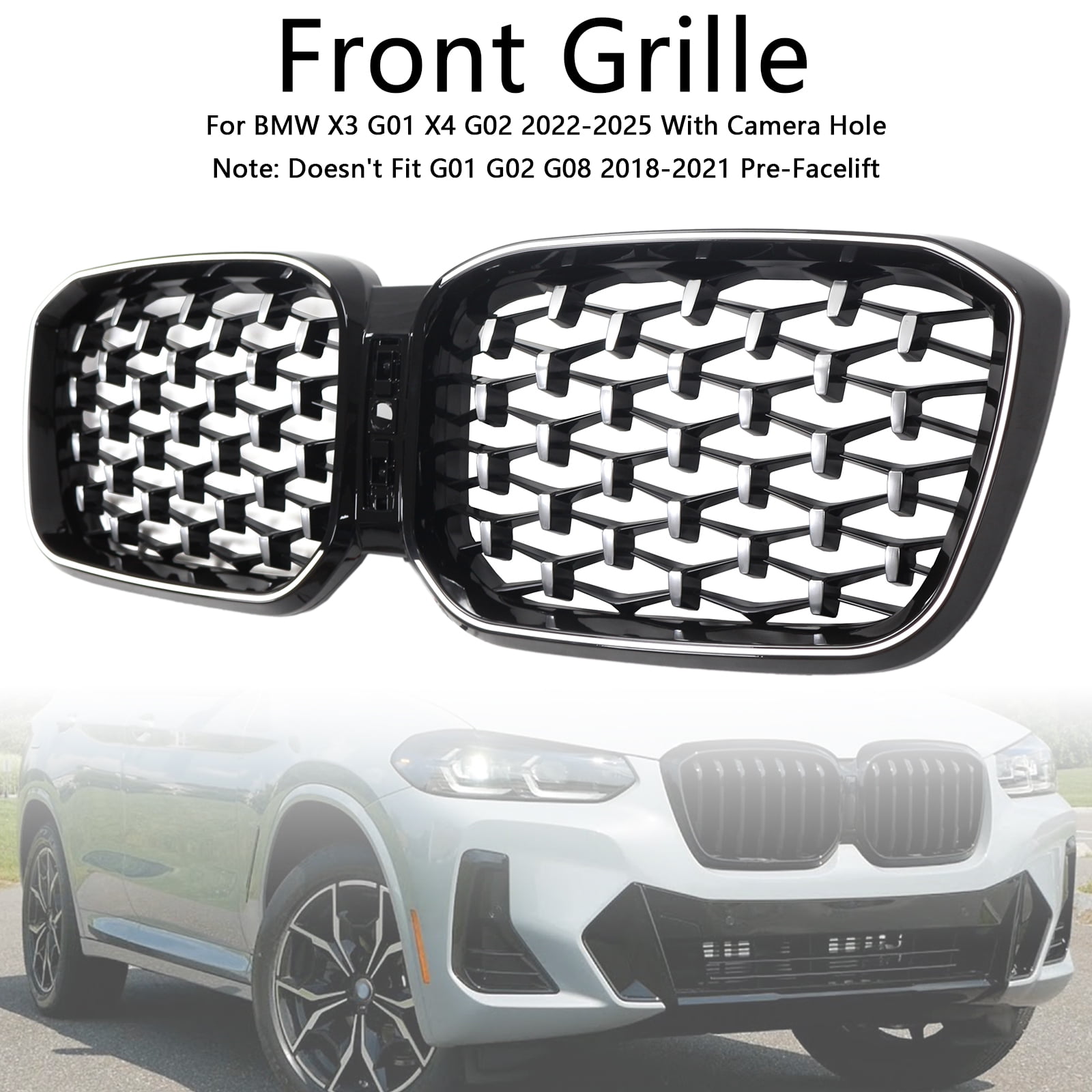 Diamond Front Bumper Kidney Grille Fit for BMW X3 G01 X4 G02 2022-2025 ...