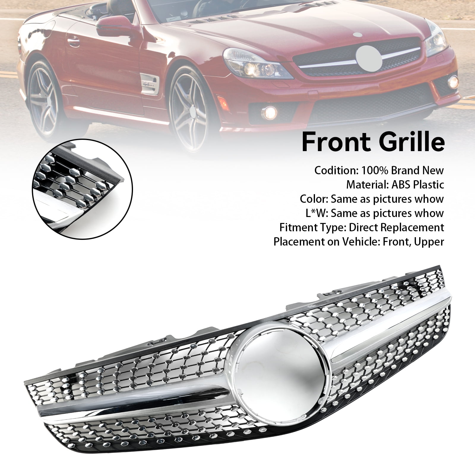 Diamond Front Bumper Upper Grill Fit for Mercedes R230 SL550 SL600 2009 ...