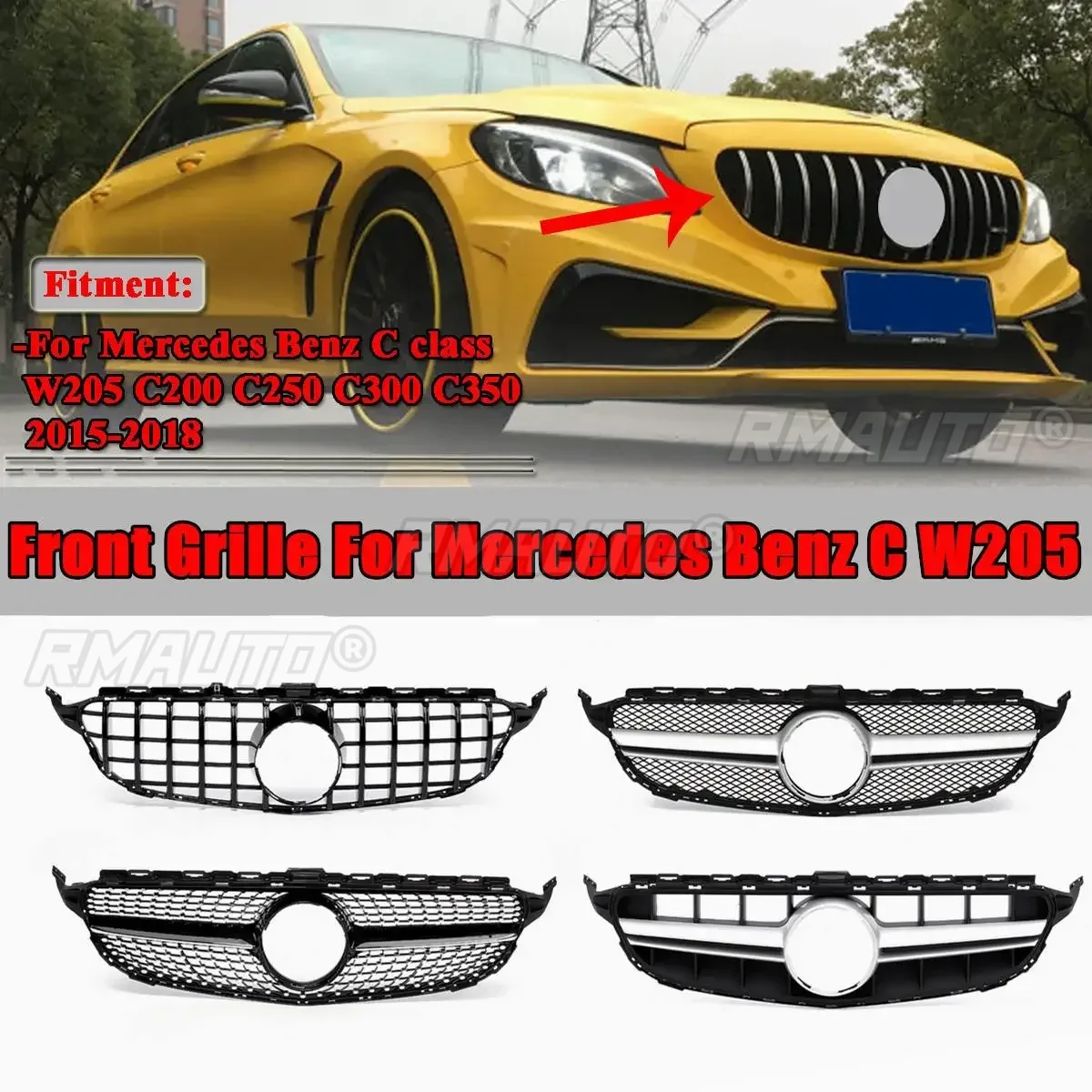 Diamond/GTR/AMG/C63S Style Front Bumper Radiator Grill For Mercedes For ...
