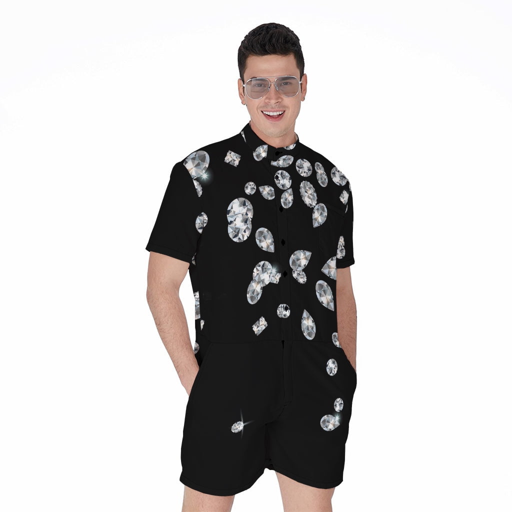 Diamond Gems Short Sleeve Men'S Rompers Casual Summer Jumpsuits Outfit ...