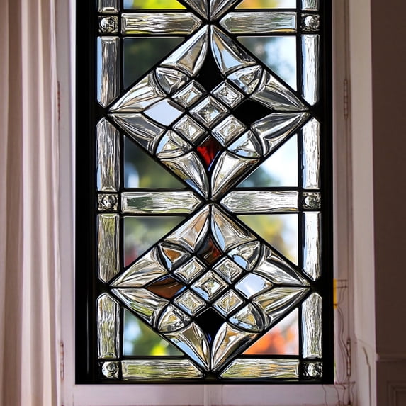 Diamond Geometry Stained Glass Window Film, 17.7 x 39.3 Inch Static ...