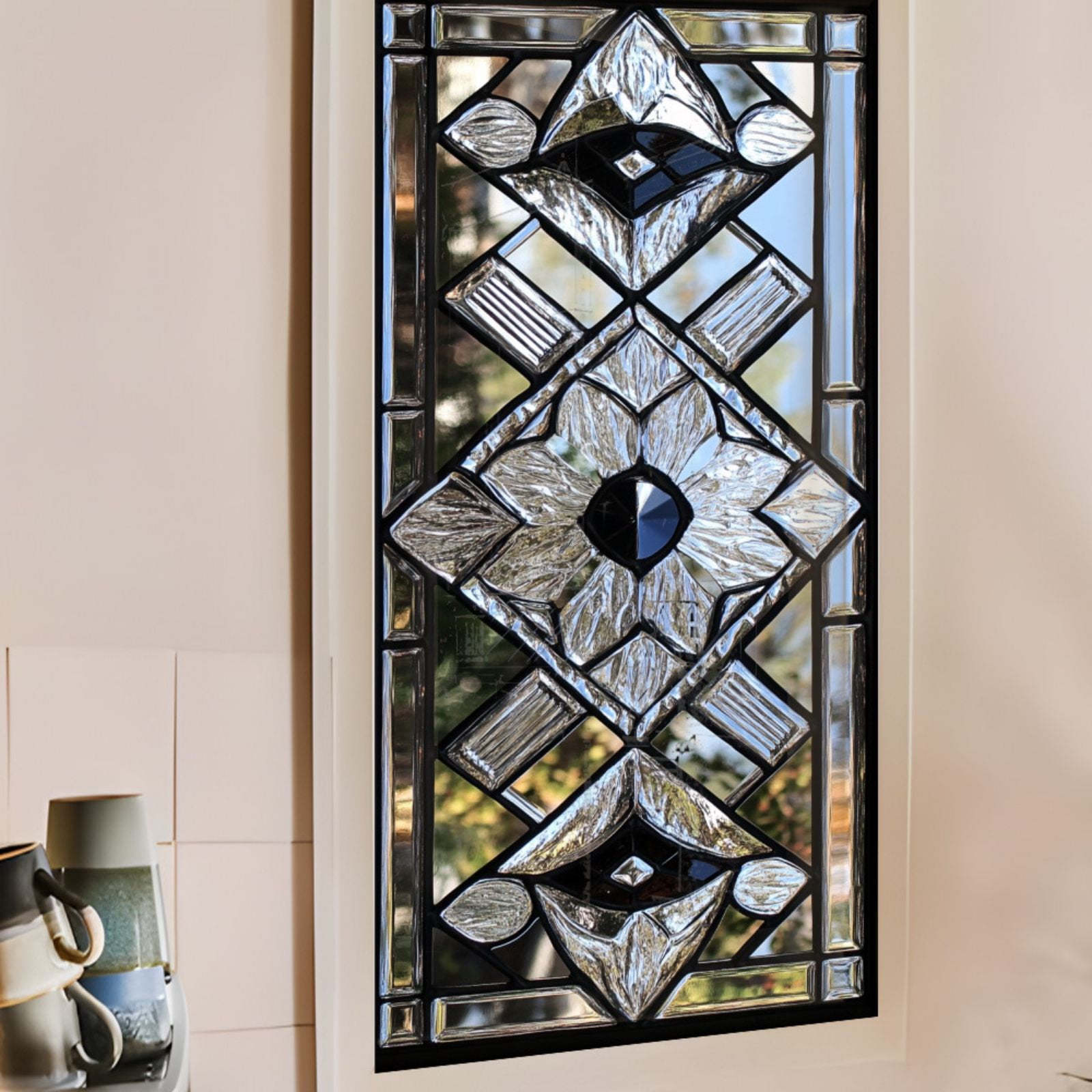 Diamond Geometry Stained Glass Window Film, 17.7 x 39.3 Inch Static ...