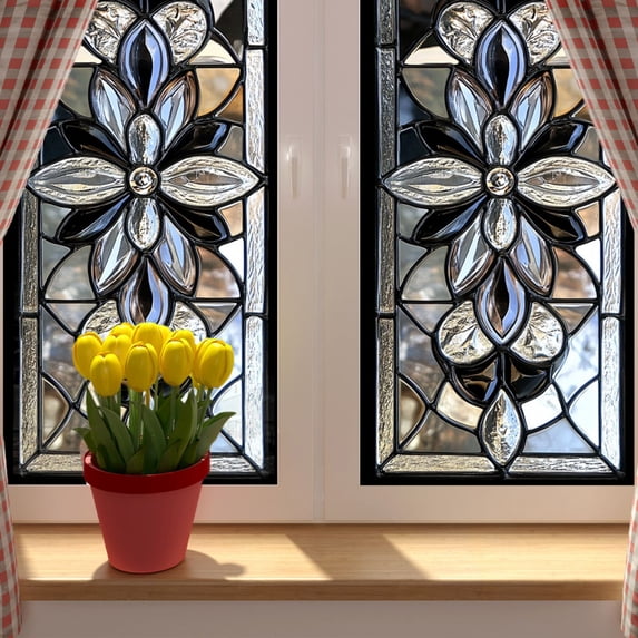 Diamond Geometry Stained Glass Window Film, 17.7 x 39.3 Inch Static ...