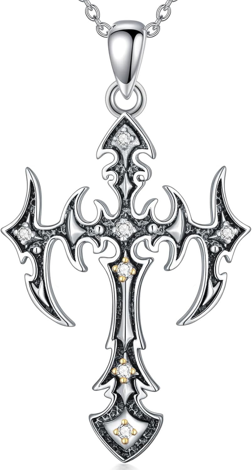 Diamond Gothic Cross Necklace 925 Sterling Silver Gothic Cross Pendant ...