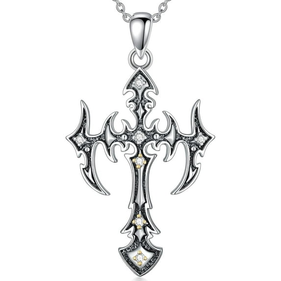 Diamond Gothic Cross Necklace 925 Sterling Silver Gothic Cross Pendant Necklace Christian ...