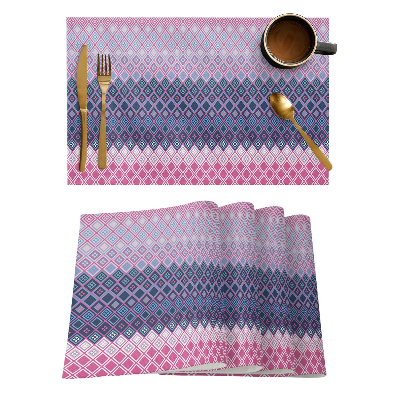 Diamond Gradient Texture Color Block Purple Dining Placemat Tableware ...