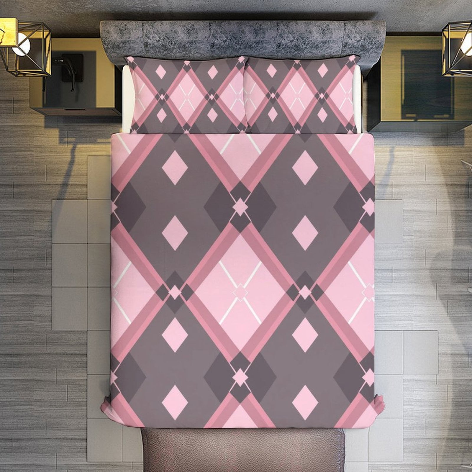 Diamond Grid Duvet Cover Bedding Set Quilt Cover Pillowcase Three-piece ...