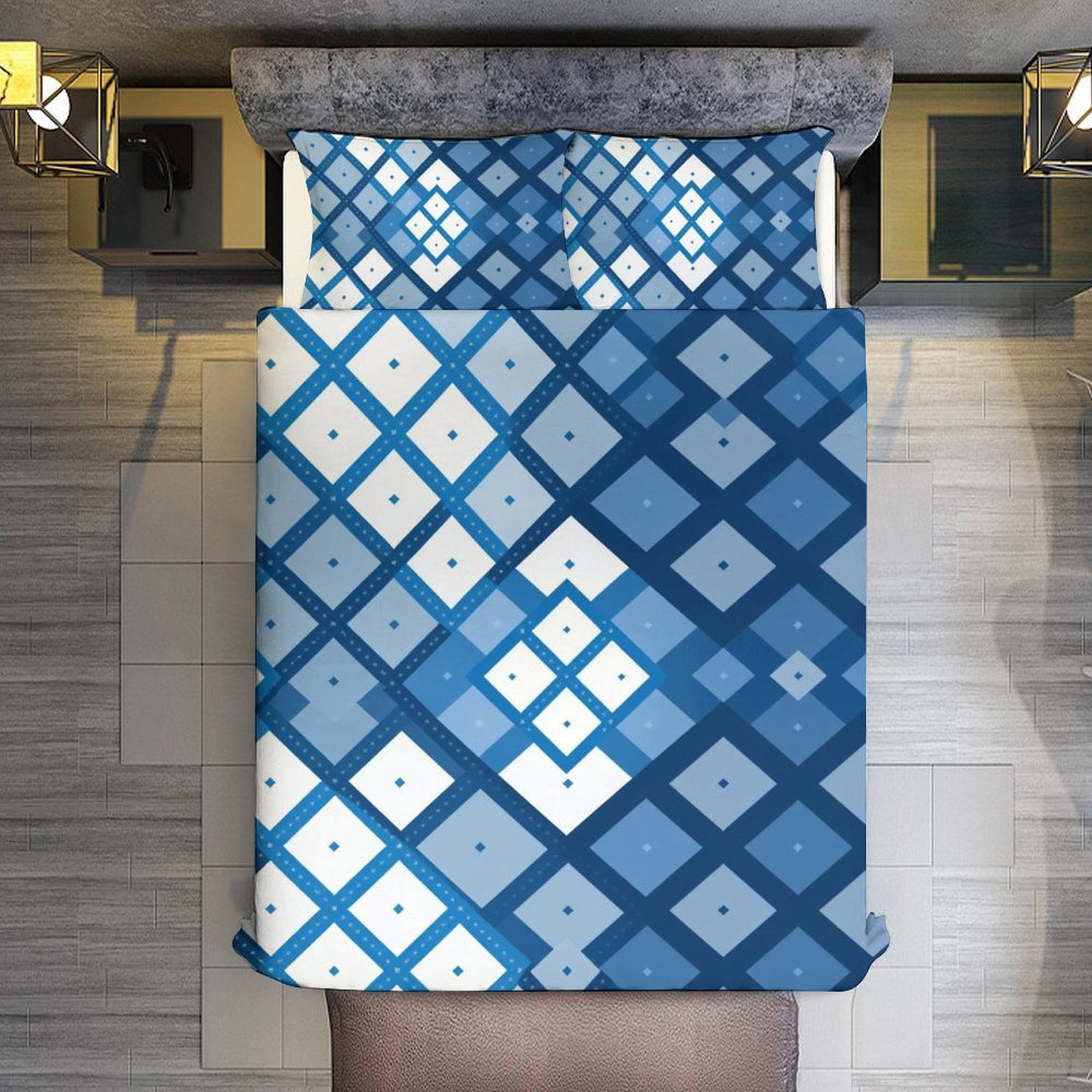 Diamond Grid Duvet Cover Bedding Set Quilt Cover Pillowcase Three-piece ...