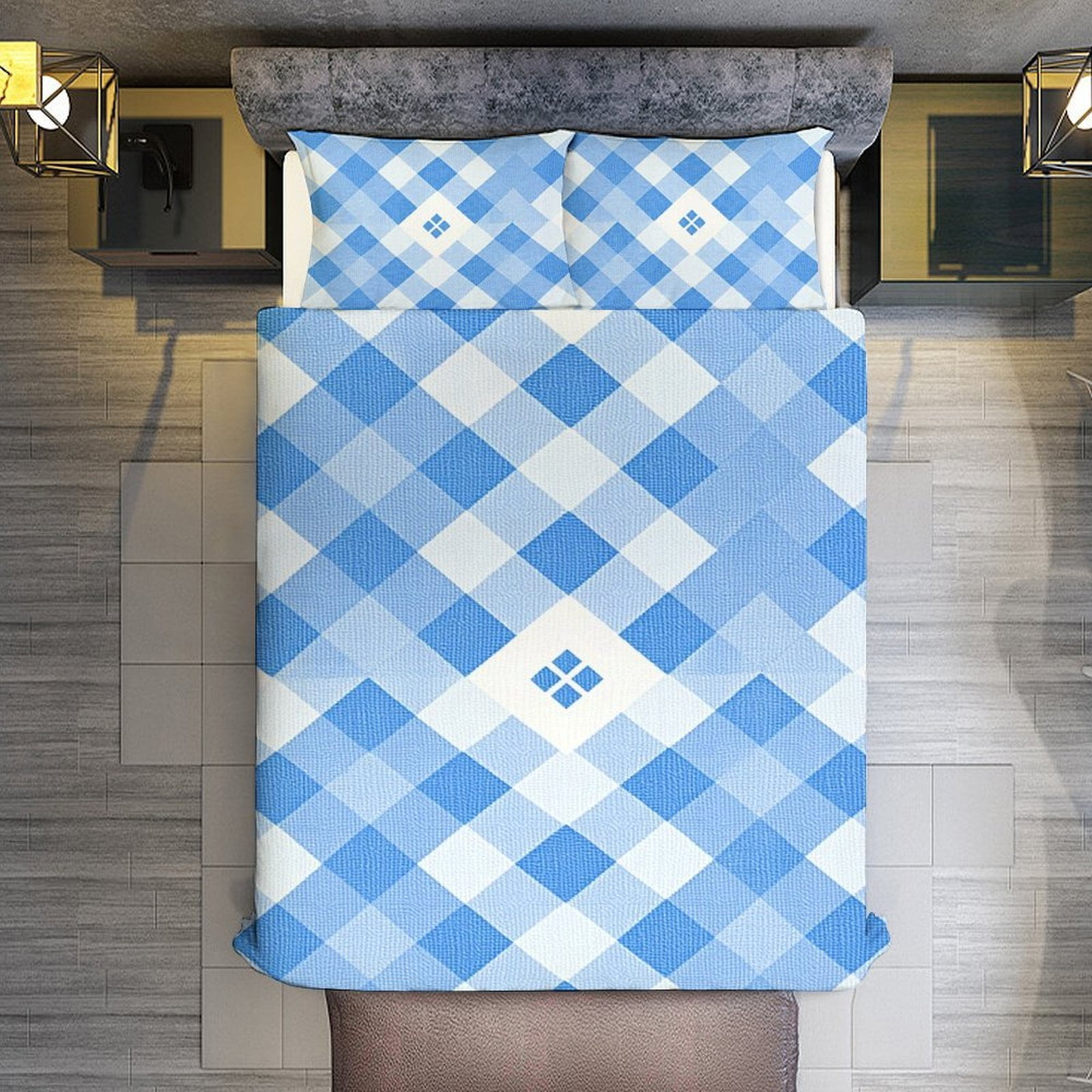 Diamond Grid Duvet Cover with Pillow Case 3pcs Bedding Set Quilt Cover ...