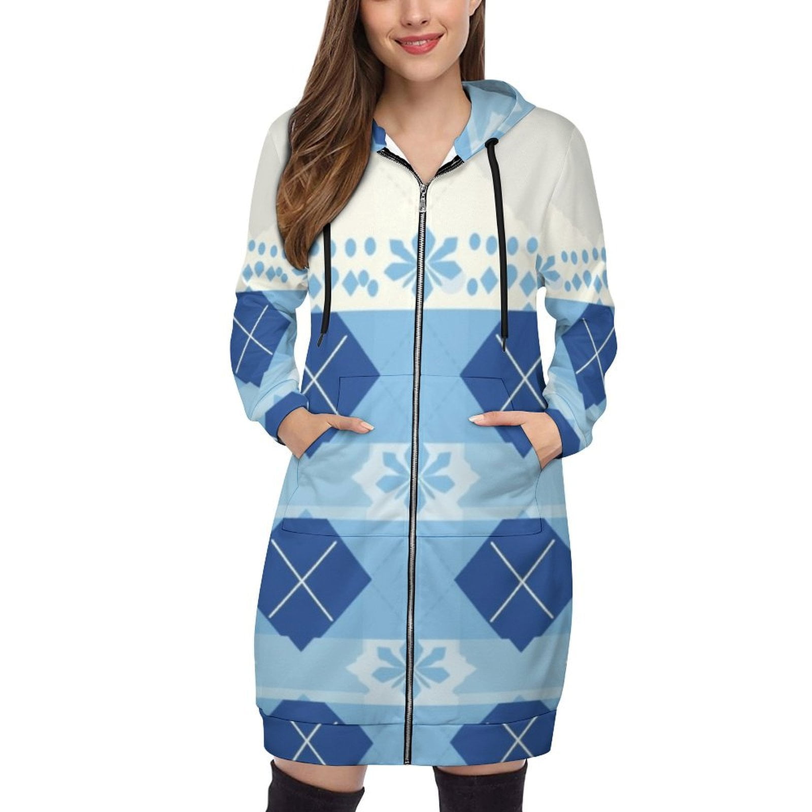 Diamond Grid Hoodie Women Drawstring Sweatshirts Personality Loose ...