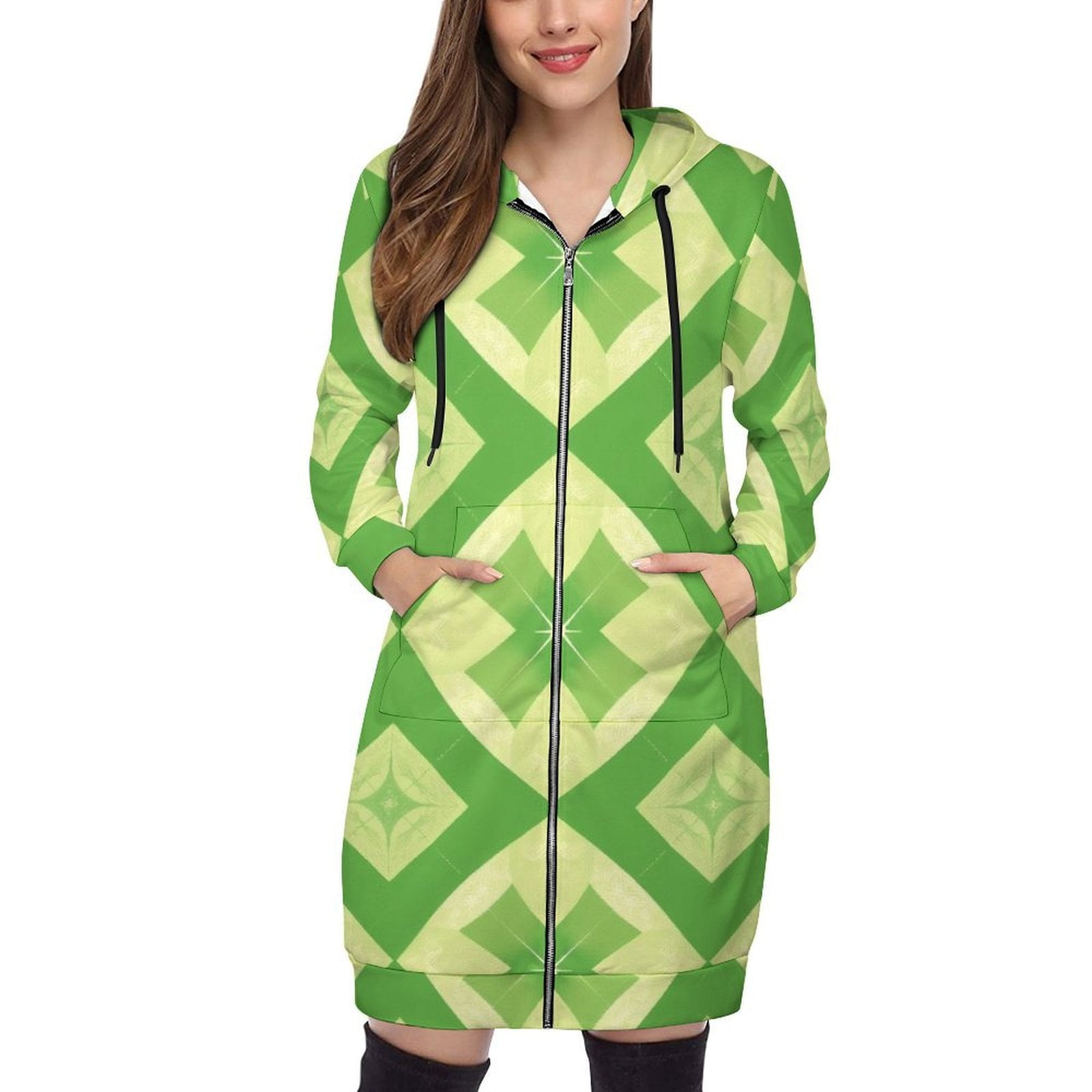 Diamond Grid Hoodie Women Drawstring Sweatshirts Personality Loose ...