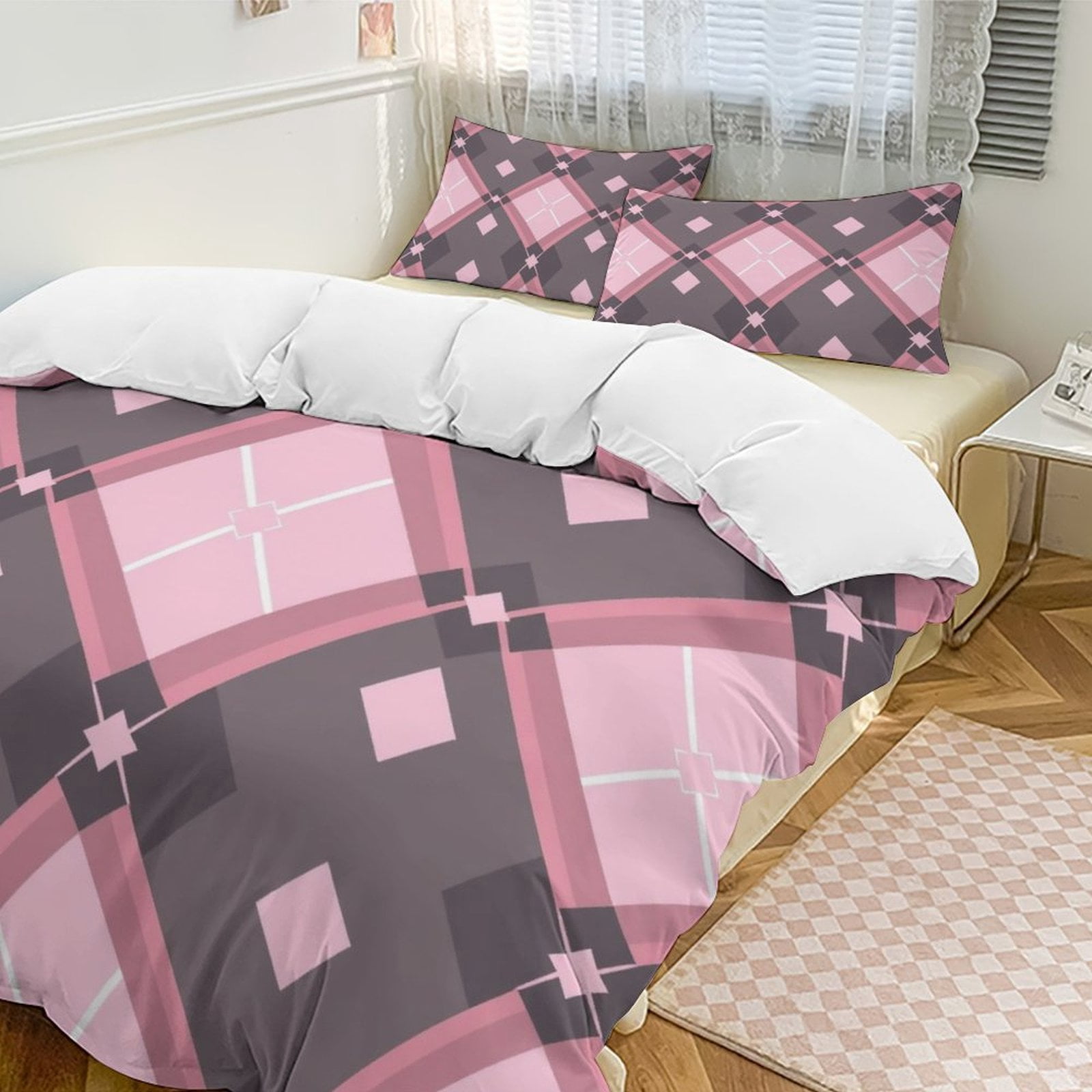 Diamond Grid Pattern Bedding Set Luxury Comforter Pillowcase Comforter ...