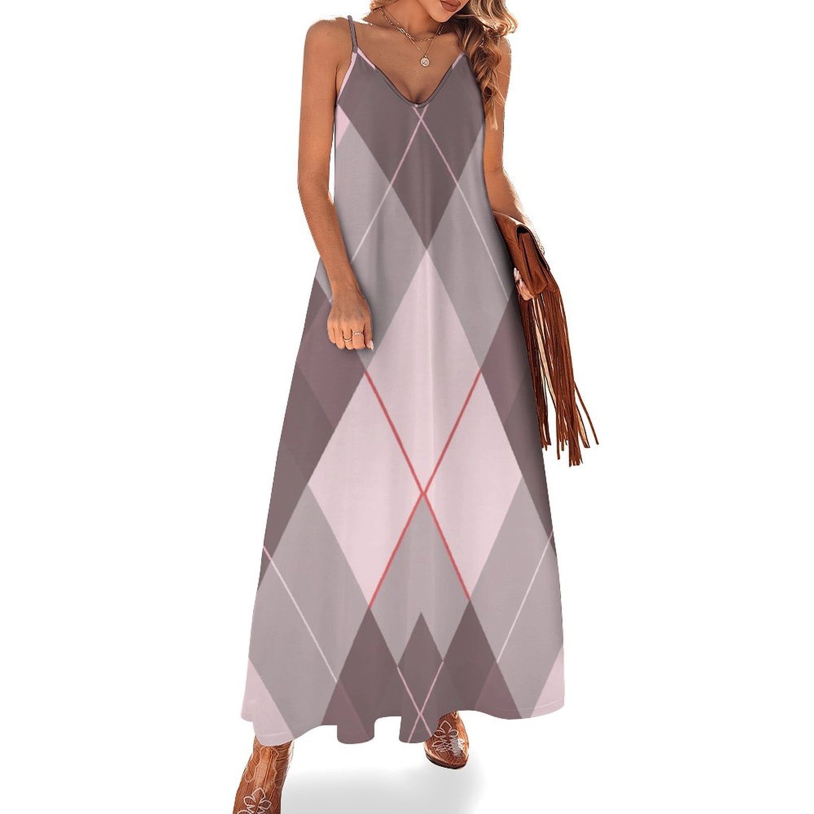 Diamond Grid Pattern Sleeveless Dress Dresses Summer Elegant Dresses ...