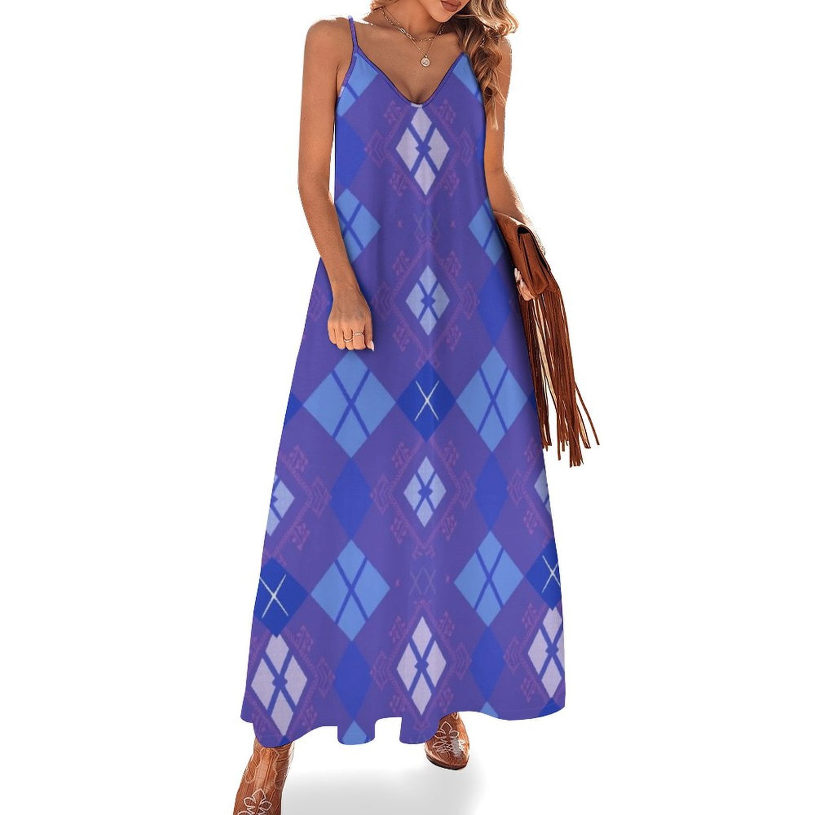 Diamond Grid Pattern Sleeveless Dress Evening Dresses Luxury Dresses ...