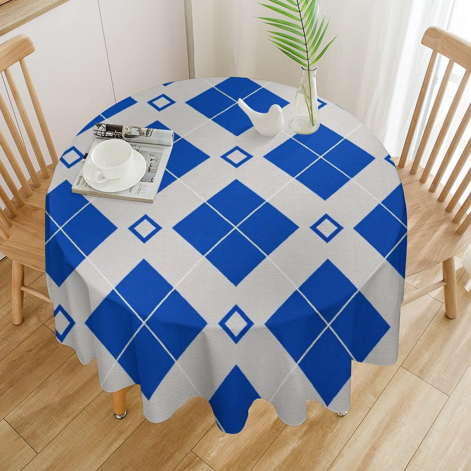 Diamond Grid Polyester Round Waterproof Cover Table Decor Restaurant ...