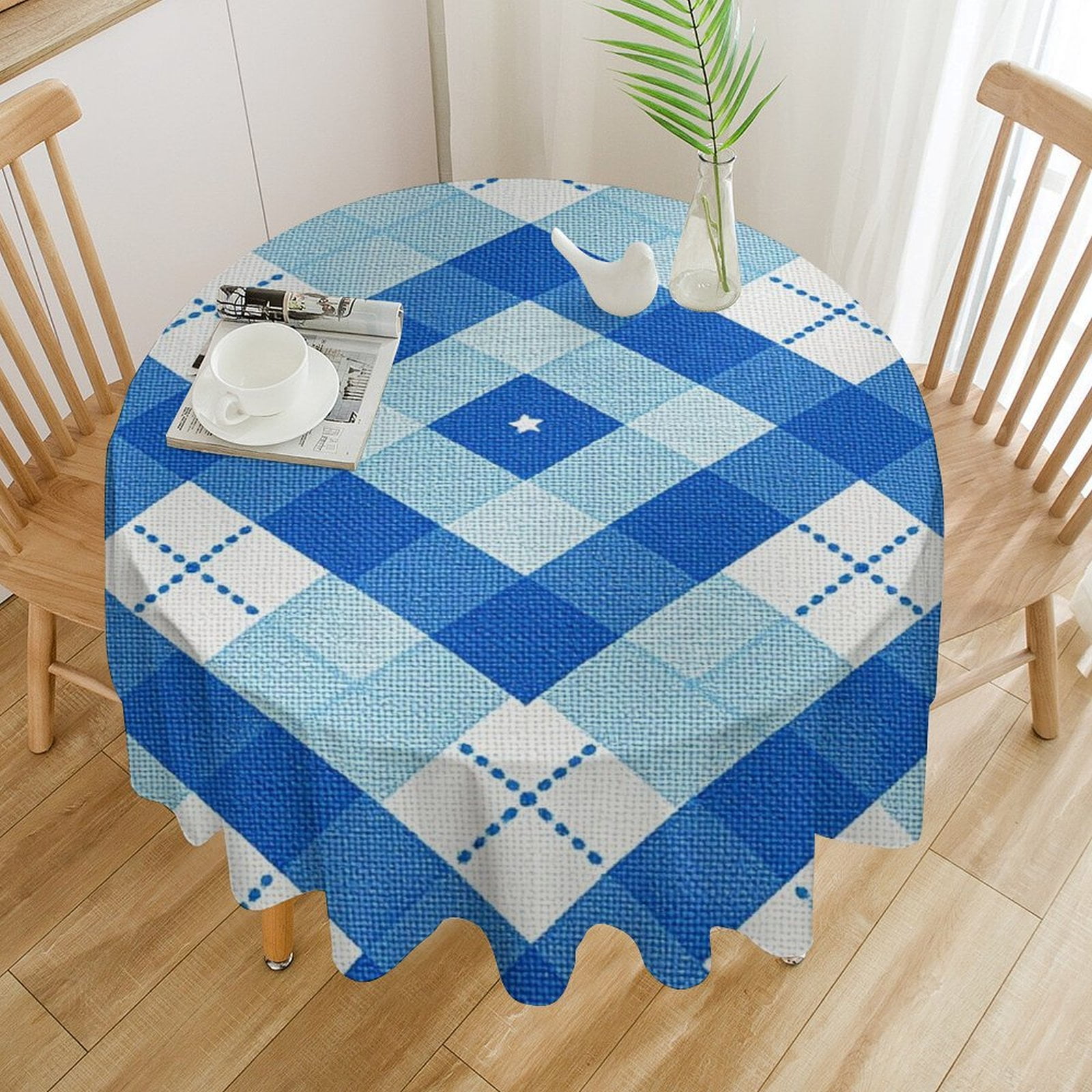 Diamond Grid Polyester Round Waterproof Cover Table Decor Restaurant ...