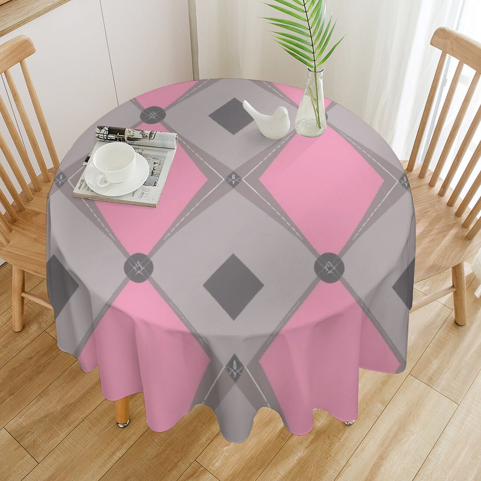 Diamond Grid Round Polyester Tablelcoth Circular Table Cover,Multi ...