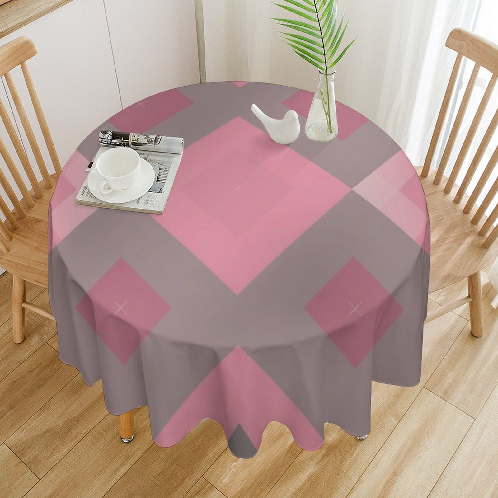 Diamond Grid Round Polyester Tablelcoth Circular Table Cover,Multi ...