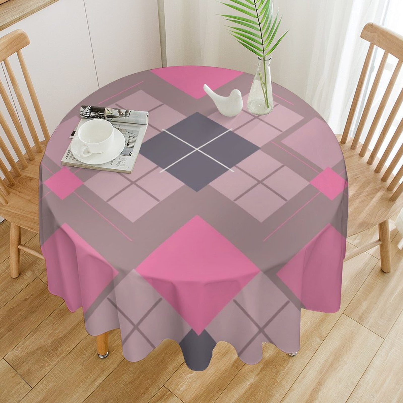 Diamond Grid Table Cloth Round PVC Wedding Kitchen Dining Desk Table ...