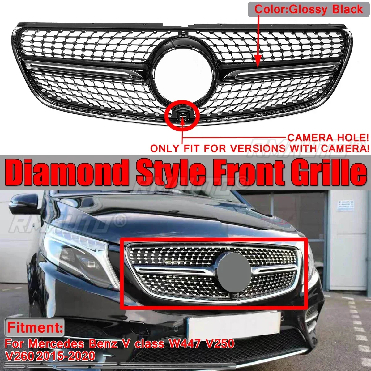 Diamond Grill W447 Car Front Grill With Camera For Mercedes For Benz V Class W447 V250 V260 2015 ...