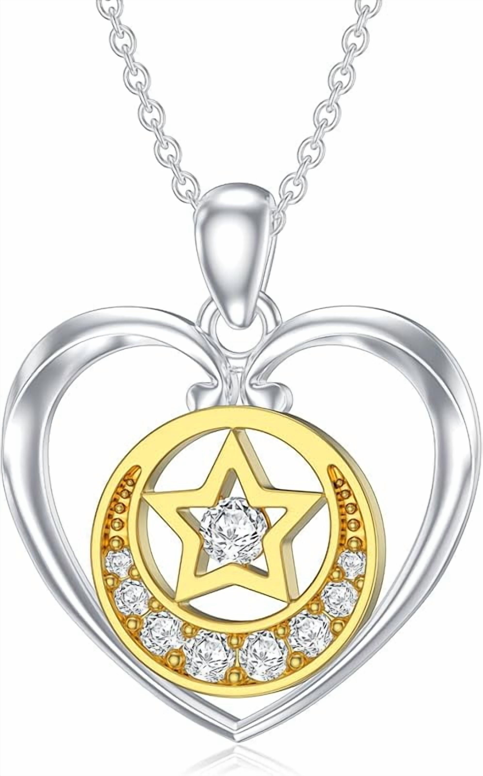 Diamond Heart Necklace for Women in 925 Sterling Silver - Walmart.com