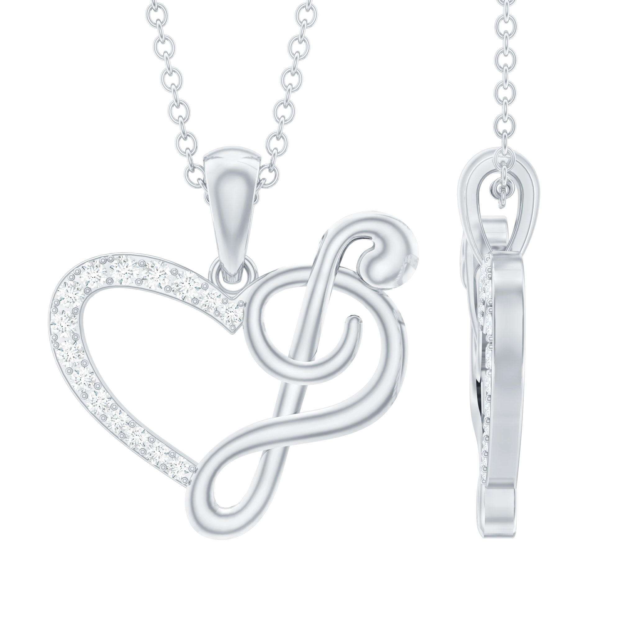 Rosec Jewels Diamond Heart Pendant with Musical Treble Clef Note, with ...