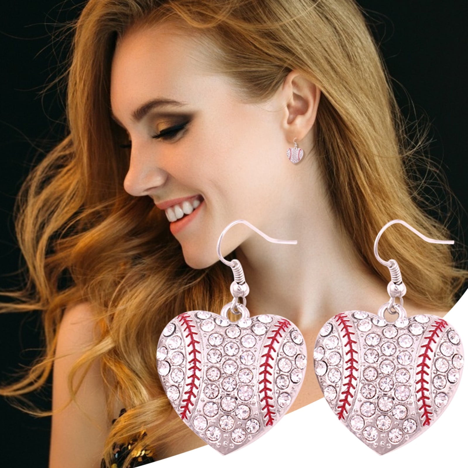 Diamond Heart Shape Softball Baseball Gold Earrings Female - Walmart.com