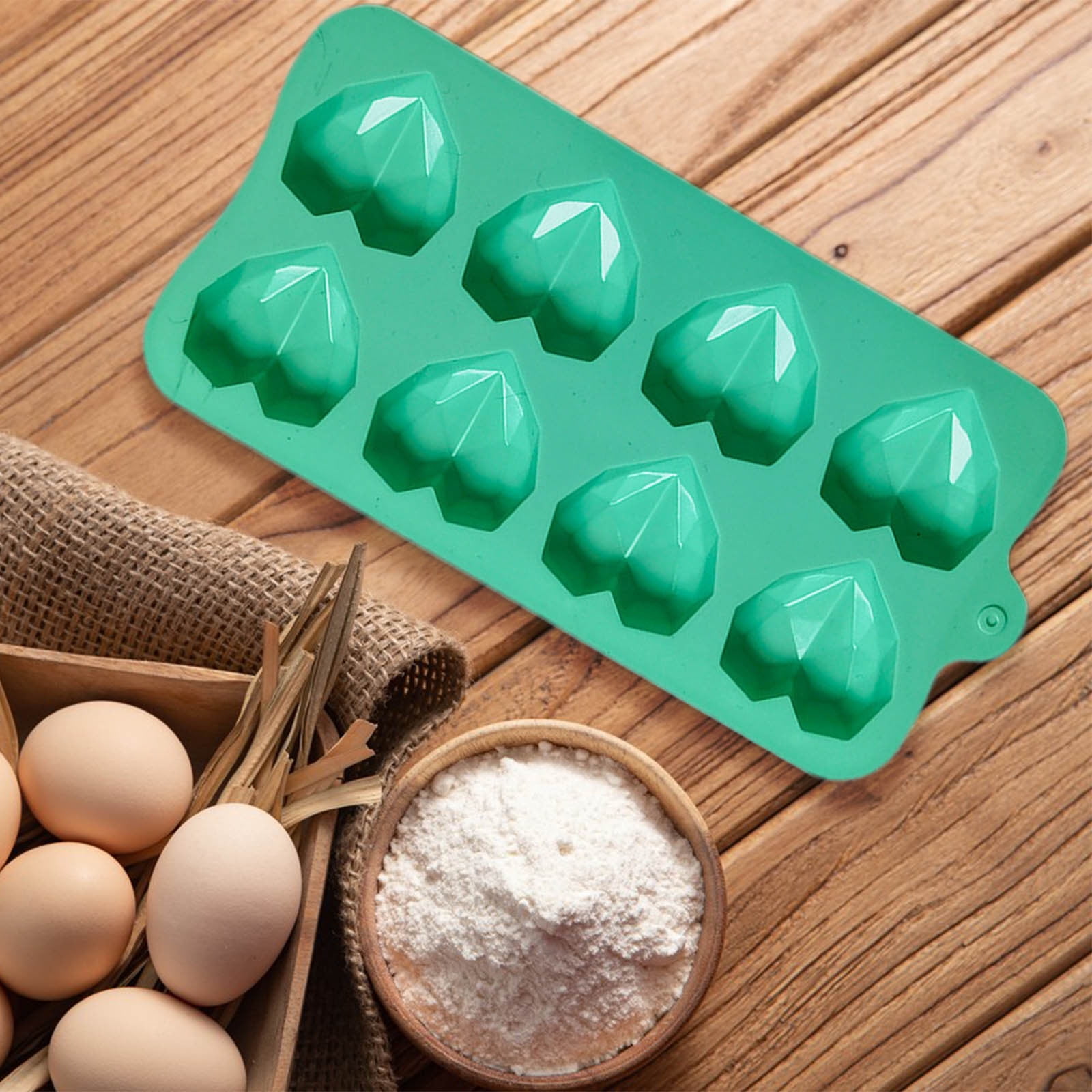 Savings Diamond Heart Shaped Chocolate Mold 8 Holes,3D Heart Mousse ...