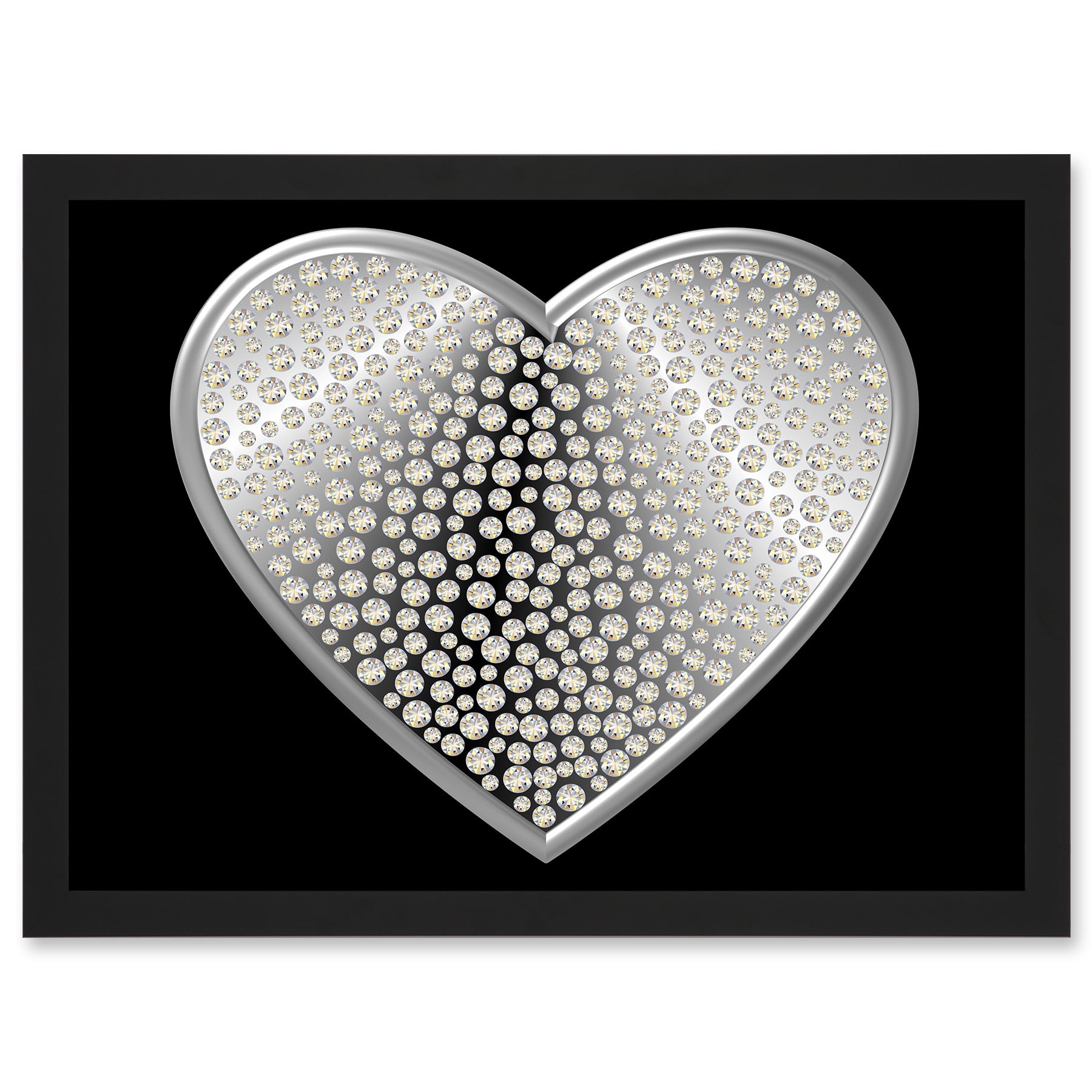 Diamond Heart Silver Bling Art A4 Artwork Framed Wall Art Print ...
