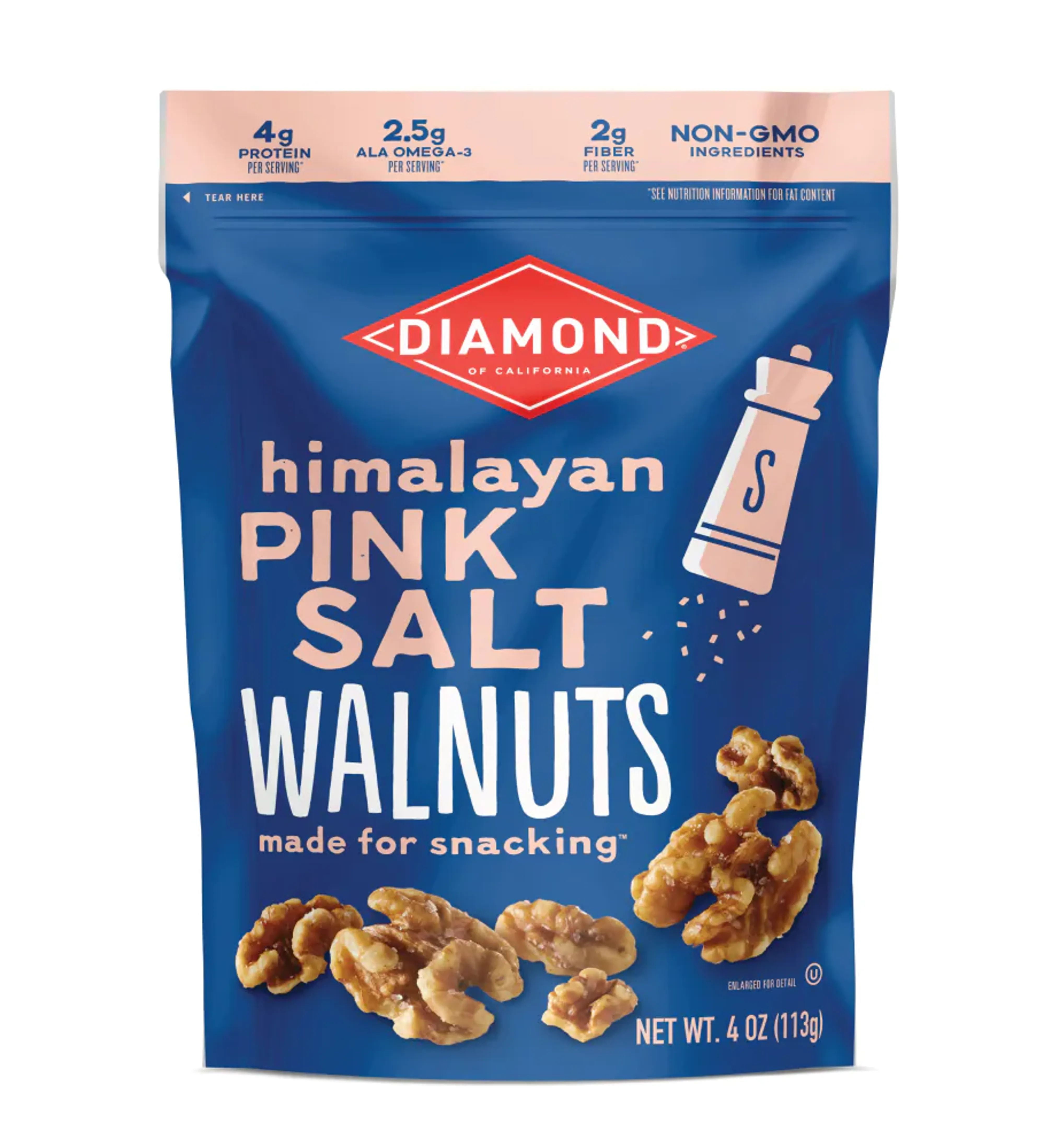 Diamond Himalayan Pink Salt Walnuts, Roasted, 4 oz Shelf Stable Plastic ...