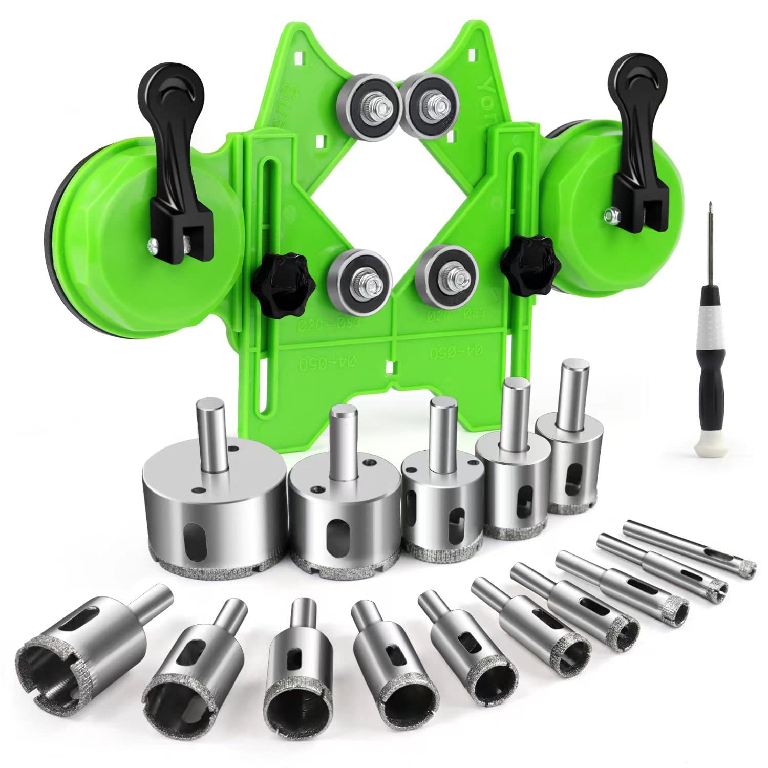 POLIWELL 17PCS Adjustable Diamond Hole Saw Kit with Double Suction Cups ...