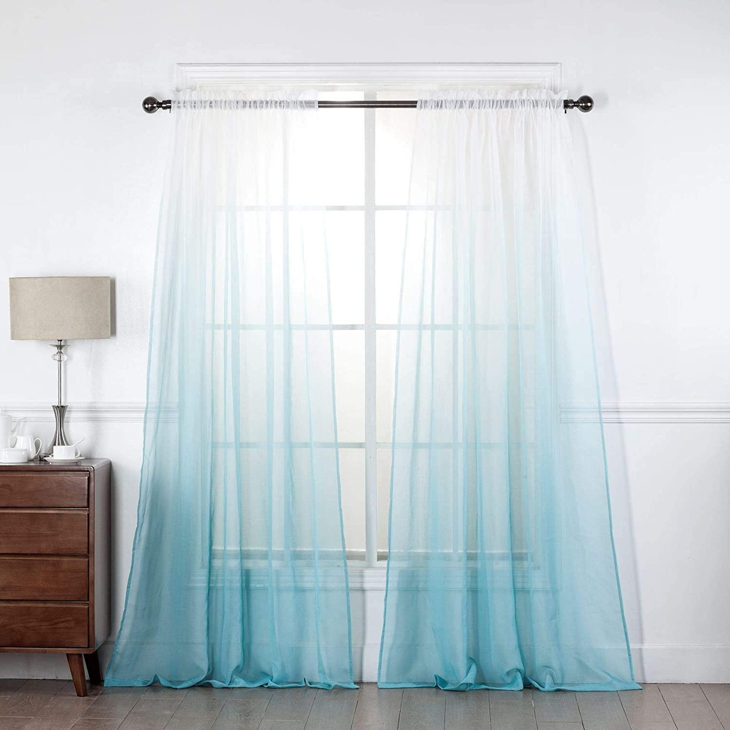 Diamond Home 2 Piece Sheer Voile Ombre Design Rod Pocket Window Panel ...