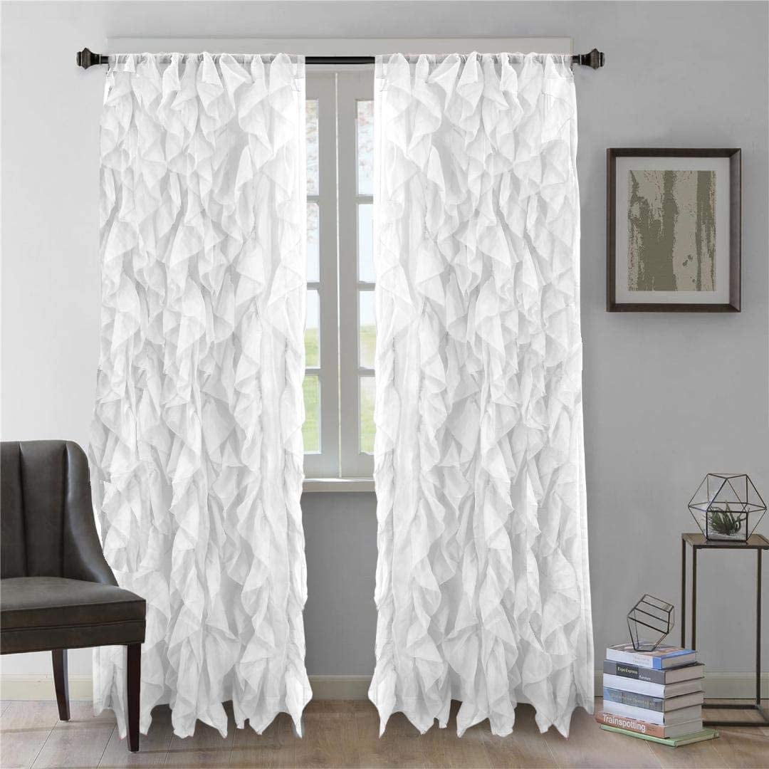 Diamond Home Cascade Window Panel Sheer Voile Vertical Ruffled ...
