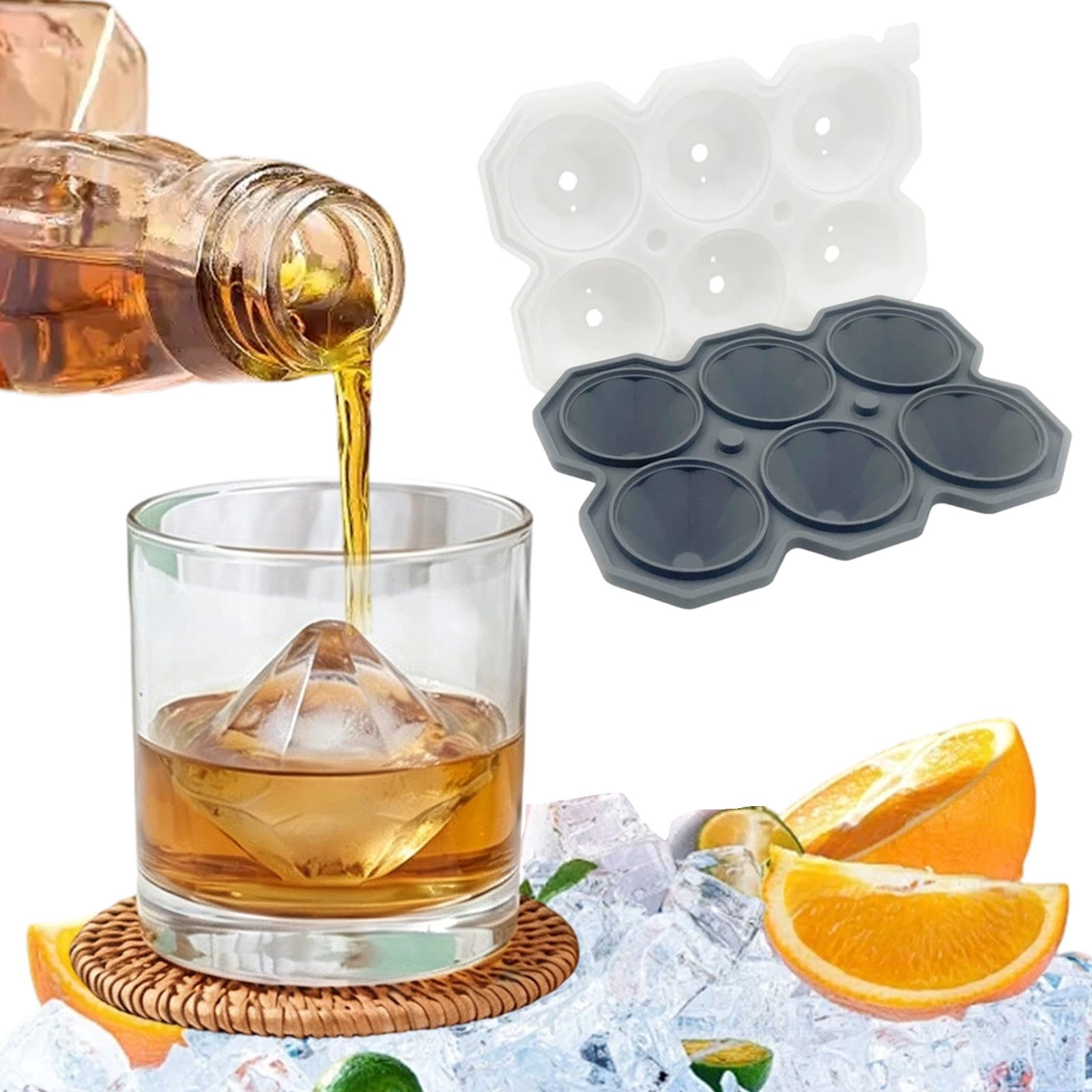Diamond Ice Cube Mold Tray, 6 Cavity Silicone Ice Maker for Whiskey ...