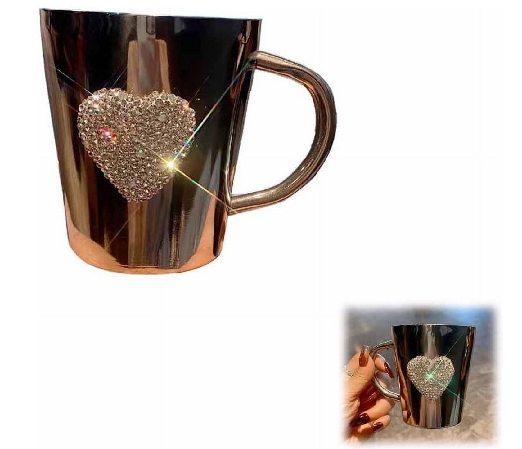 Diamond-Inlaid Heart-Shaped Mug | Sparkling Water Cup | Durable Glass ...