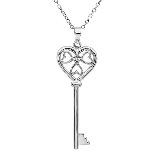 Amanda Rose Fine Jewelry Diamond Key Heart Pendant Necklace, Sterling ...