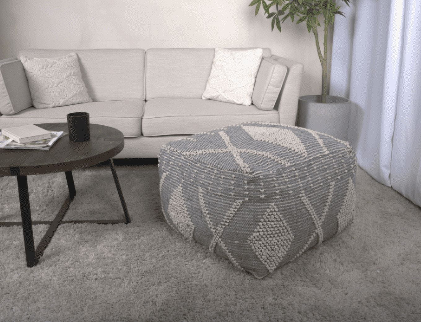 Diamond Large Handcrafted Faux Yarn Pouf,Ivory and Grey,Ivory+Grey Fabric Furniture Primary ...