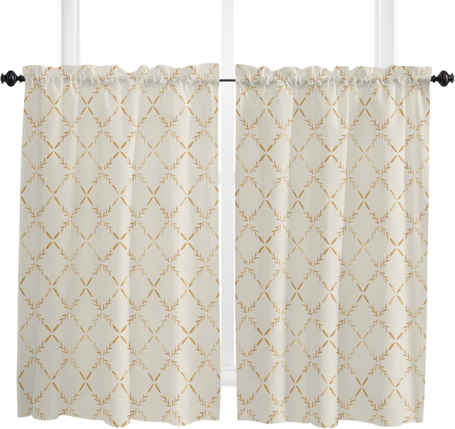 Diamond Lattice Kitchen Curtains 54 Inches Long, Autumn Leaves Rod ...