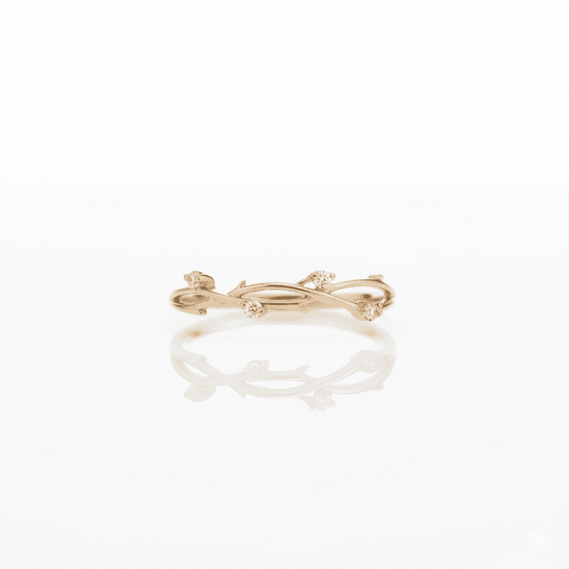 Diamond Leaf Band Ring, Rose Gold Leaf Branch Ring, Anniversary Gift ...