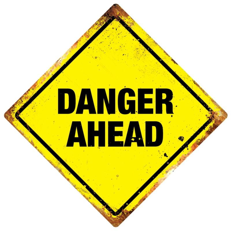 Diamond Metal Wall Sign - Danger Ahead Warning Caution Gift Plaque Size ...