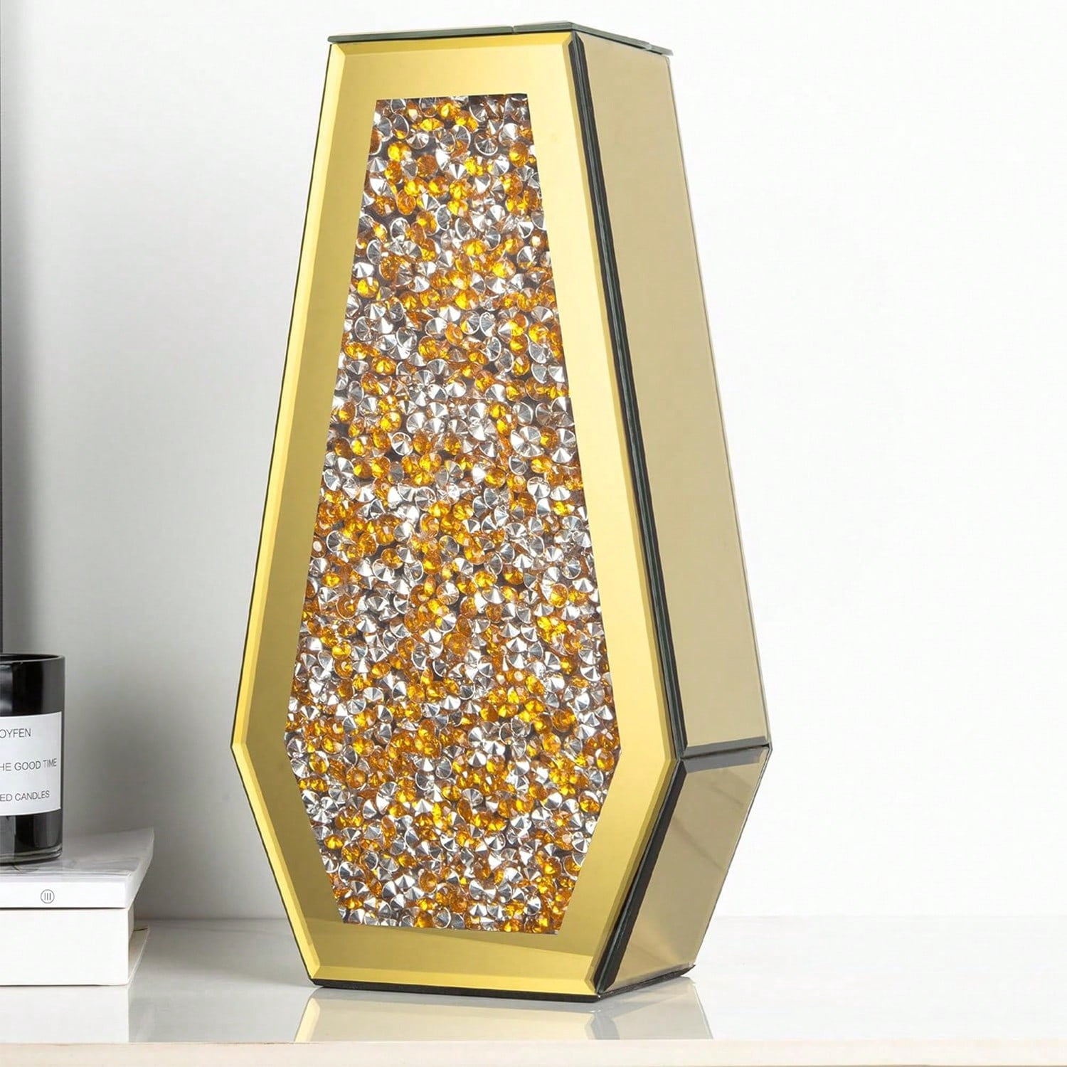 Diamond Mirrored Flower Vase Large Glass Vase Modern Crystal Decorative ...