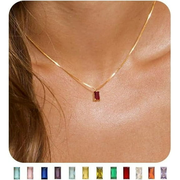 Birthstone necklace for Women Trendy Non Tarnish Dainty 18K Gold Plated ...