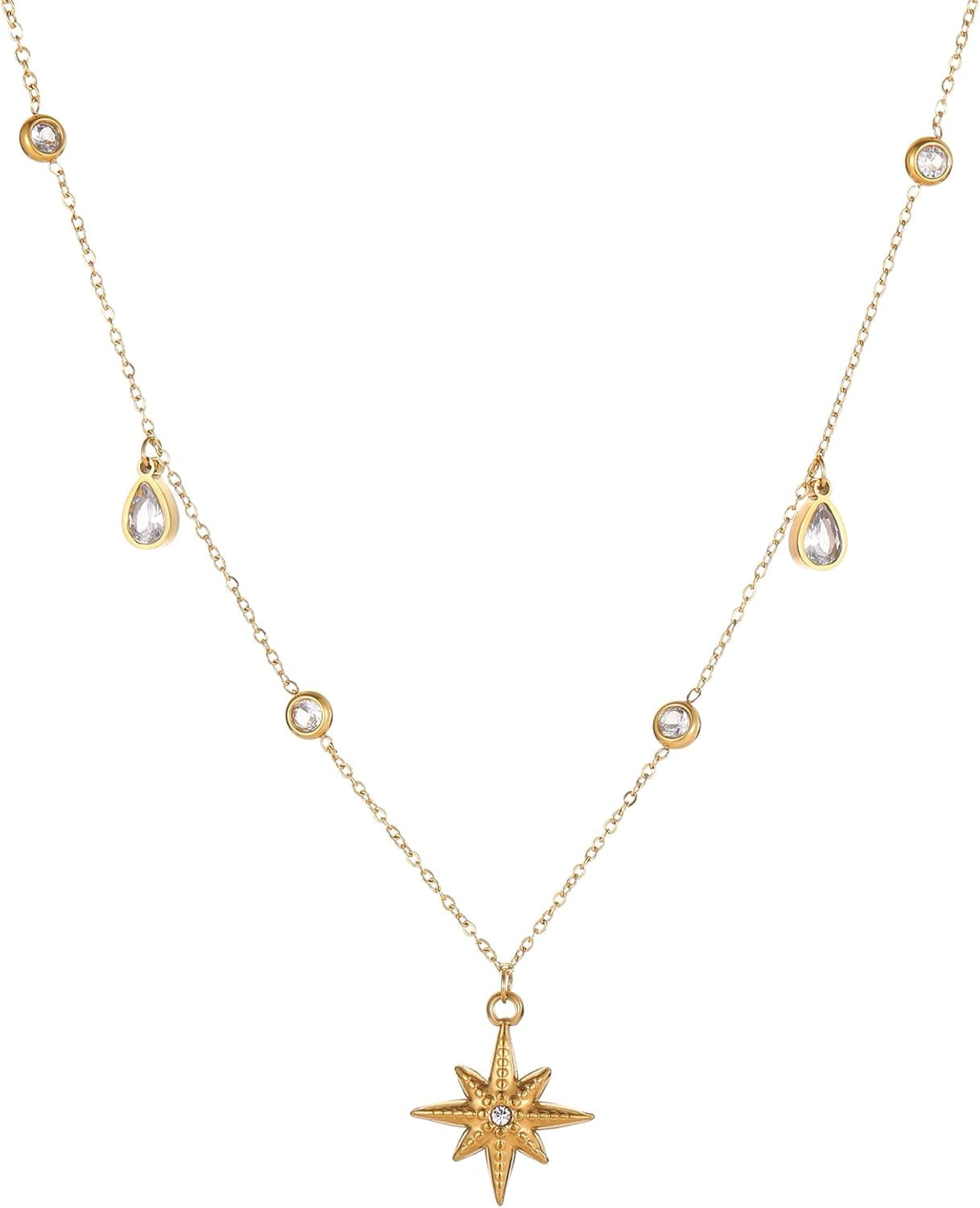 Diamond Necklaces for Women Dainty 18K Gold Plated Waterdrop Shape CZ ...