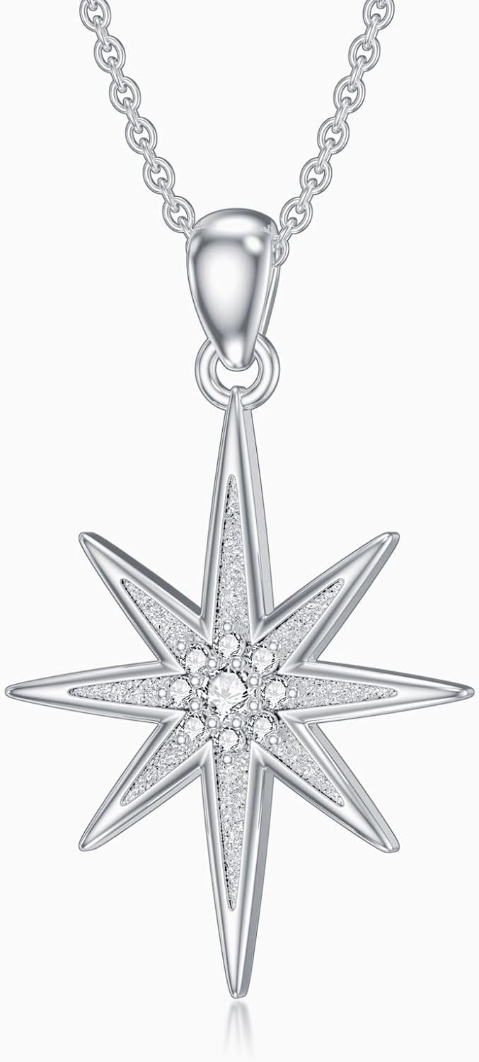 Diamond North Star Necklace 925 Sterling Silver Lab Diamonds Star ...