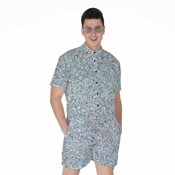Diamond (Not Real) Glitter Short Sleeve Men'S Rompers Casual Summer ...