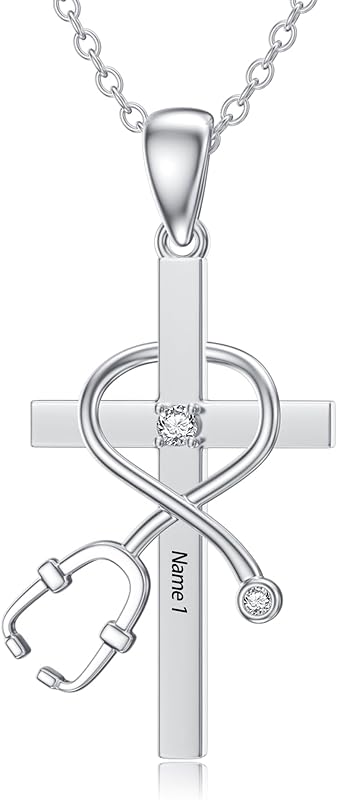 Diamond Nurse Stethoscope Cross Pendant Necklace in 925 Sterling Silver ...