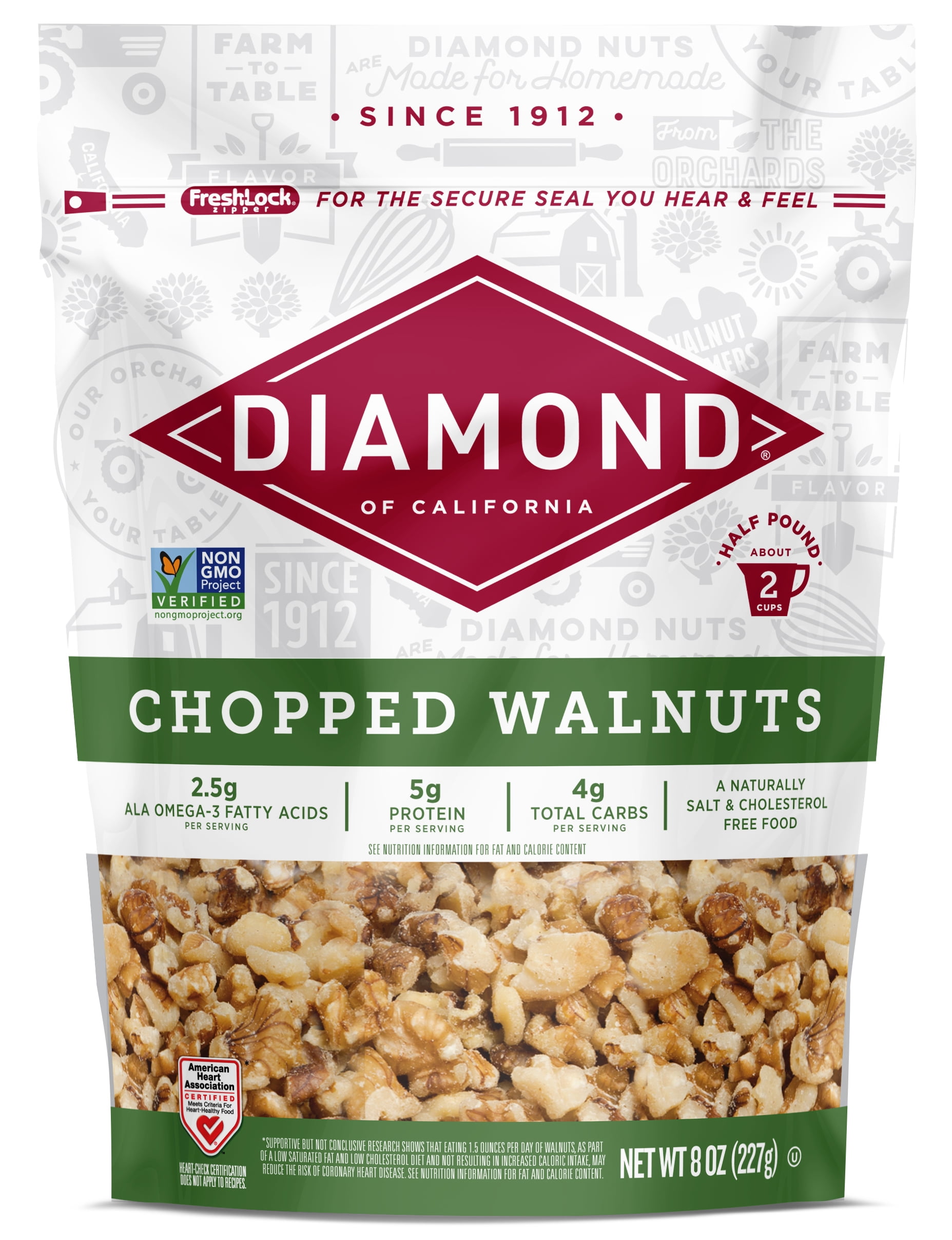 Diamond Of California Raw Chopped Walnuts for Baking, 5g Protein, 8 oz ...